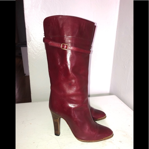 Shoes | Vintage Made In Spain Red Leather High Heel Boots | Poshmark